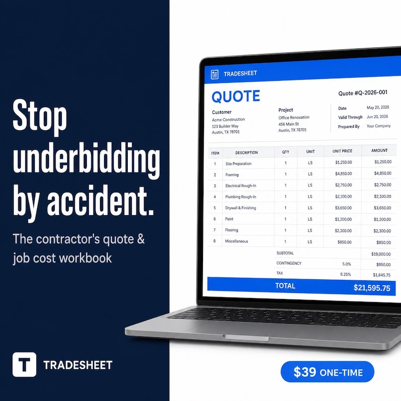 Handyman Quote Template Excel, Google Sheets Estimate Form, Small ...