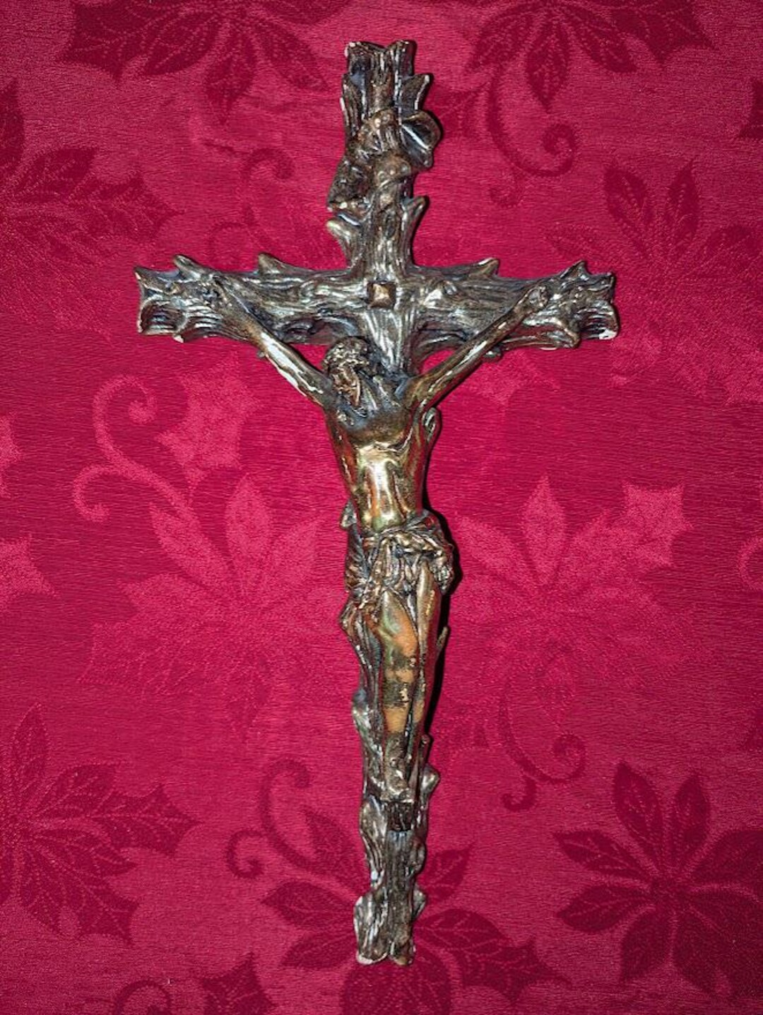 Large 20" Jesus on the Cross Plaster Cast W/ Bronze Finish Wall Hanging ...