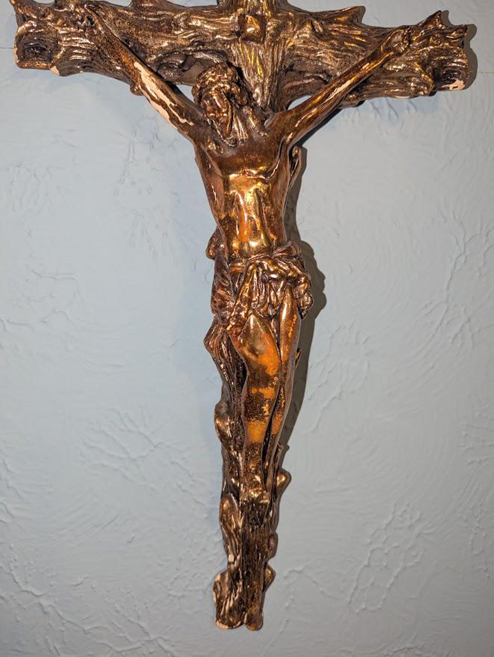 Large 20" Jesus on the Cross Plaster Cast W/ Bronze Finish Wall Hanging ...