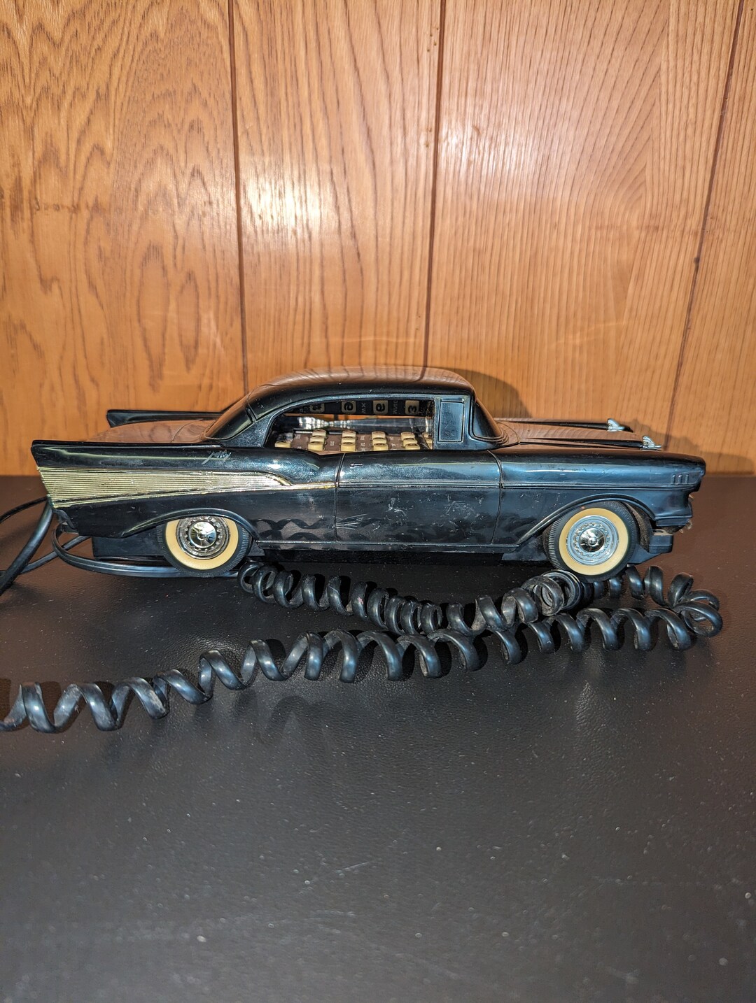 Telemania 57' Chevy Corded Landline Phone Retro Black W/ White and ...