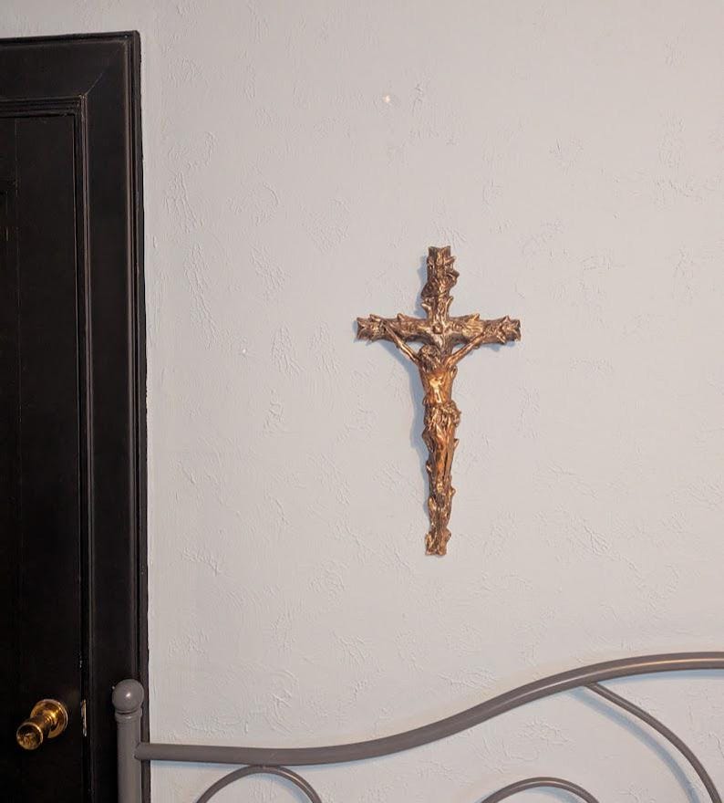 Large 20" Jesus on the Cross Plaster Cast W/ Bronze Finish Wall Hanging ...