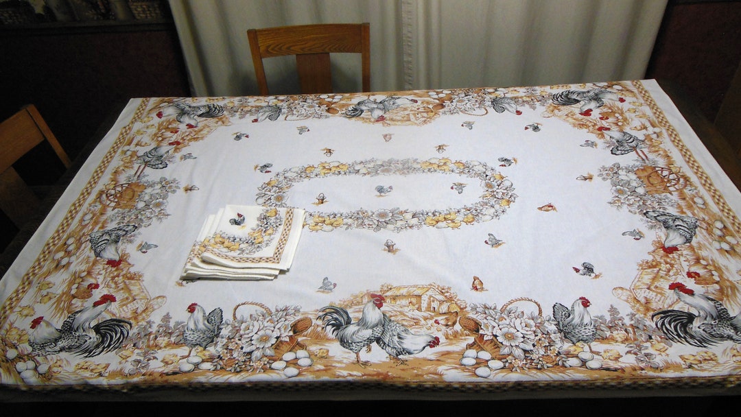 Vintage Wilton Court, Farmyard Tablecloth Set, Chickens, Roosters ...