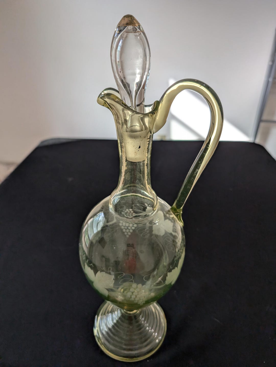 Antique Paden City Vaseline Glass Wine Decanter, Grape Vine Pattern - Etsy