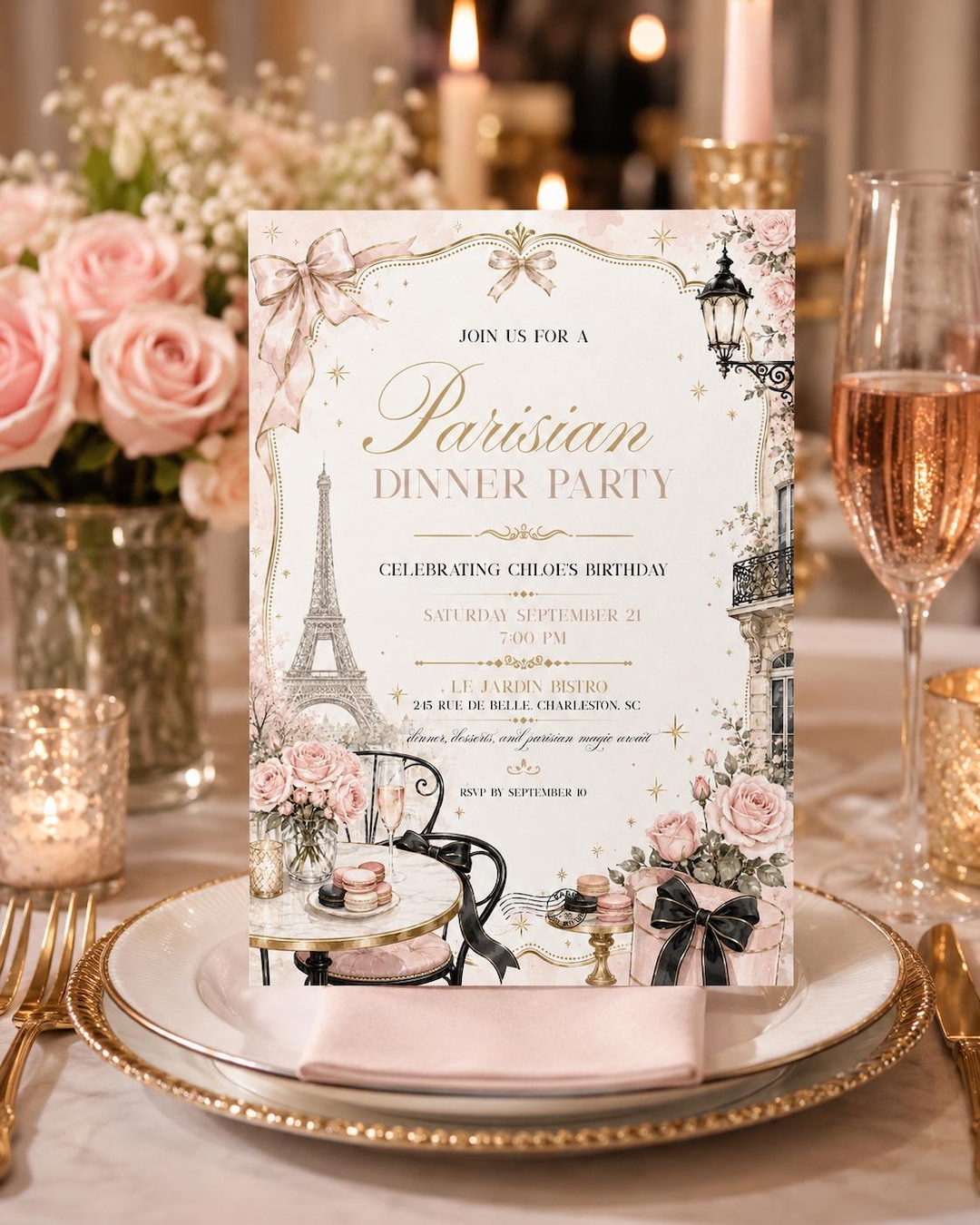 Parisian Dinner Party Invitation, Editable Canva Birthday Dinner ...