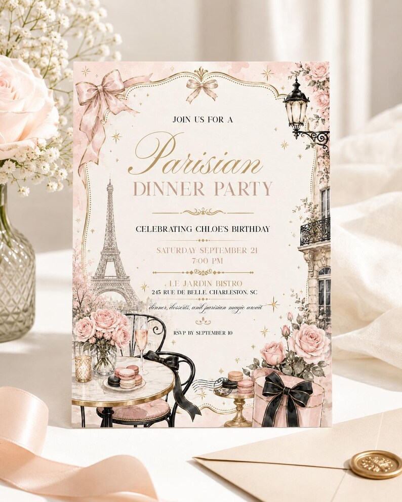 Parisian Dinner Party Invitation, Editable Canva Birthday Dinner ...