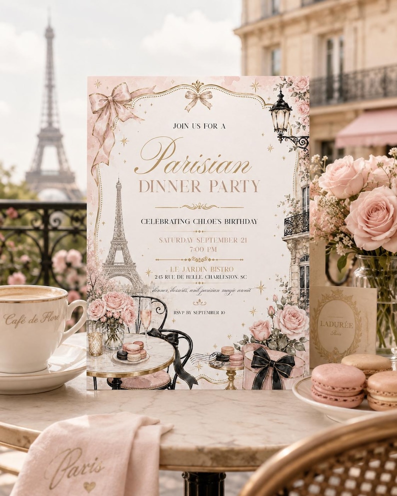 Parisian Dinner Party Invitation, Editable Canva Birthday Dinner ...