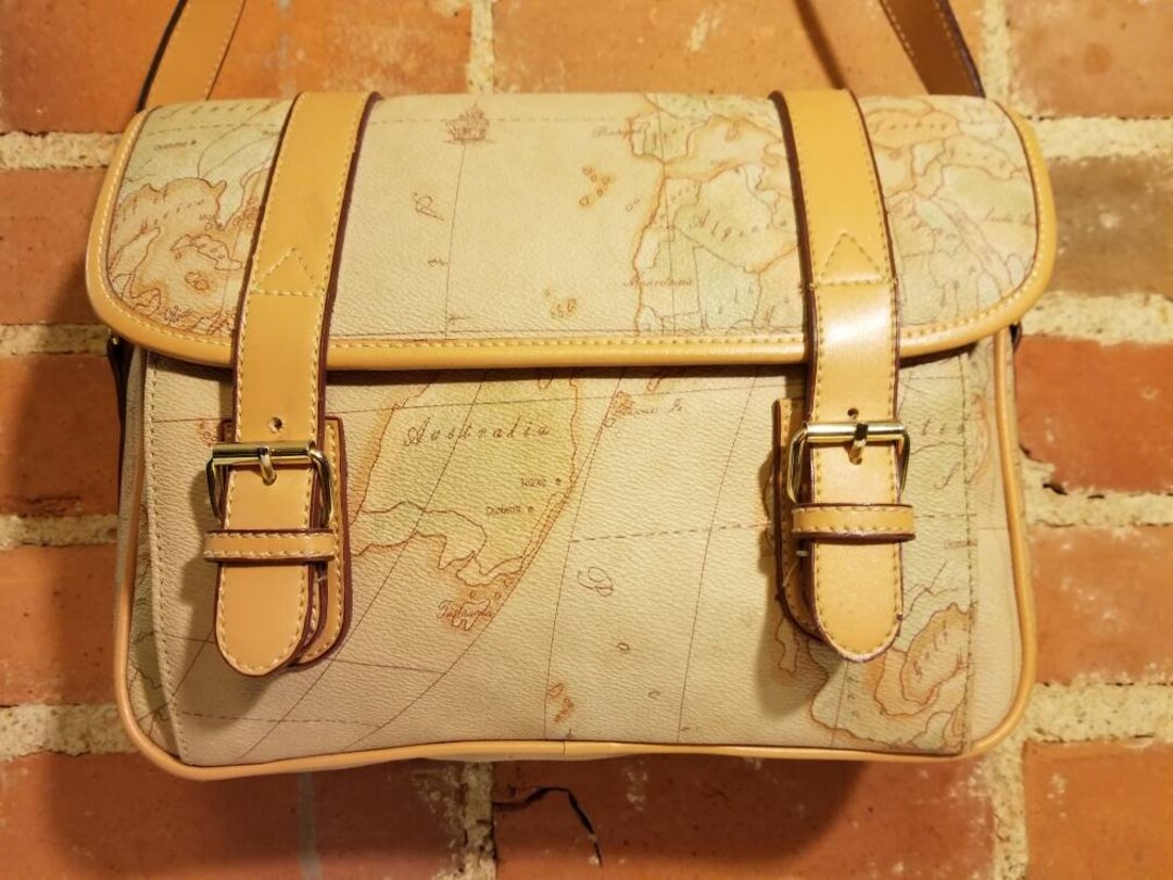 NOT FOR SALE // World Map Purse Vintage 90's Atlas Travel Bag Brown ...