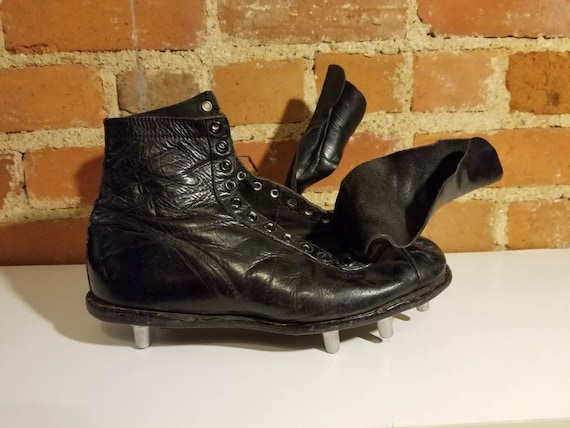 VINTAGE LEATHER CLEATS // Black Leather Vintage Men's… - Gem
