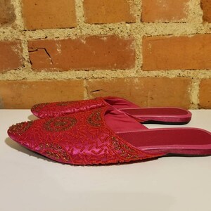 HOT PINK MULES // Vintage Beaded Ethnic Moroccan Slip on Flats Preppy ...