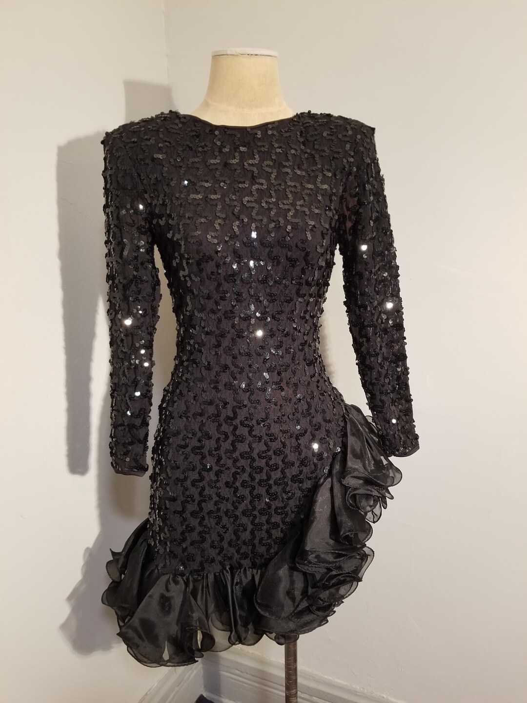 DE LARU DRESS // Vintage Joseph Lara Delaru Sequin Dress Lbd Tiered ...