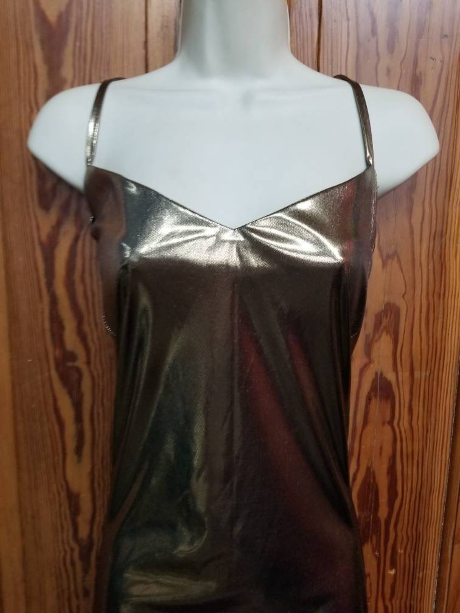 LIQUID GOLD DRESS // Vintage Metallic Solid Gold Slip Dress - Etsy