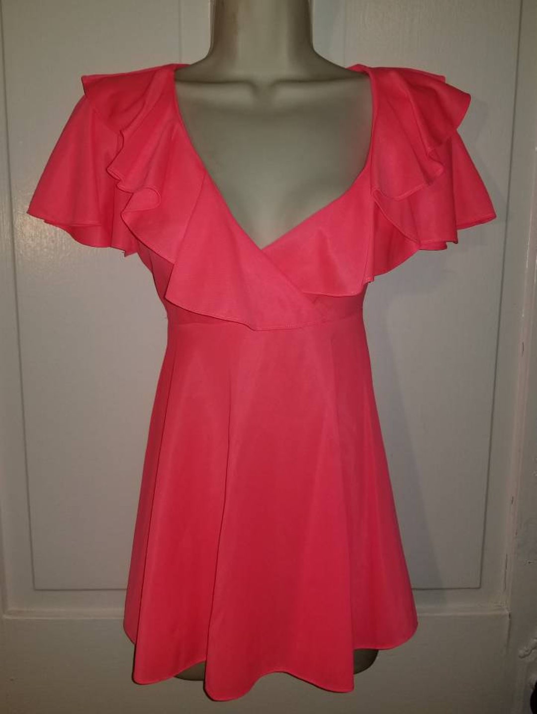 PINK NEON TOP // Vintage Orange 70's Flair Lingerie Shirt - Etsy
