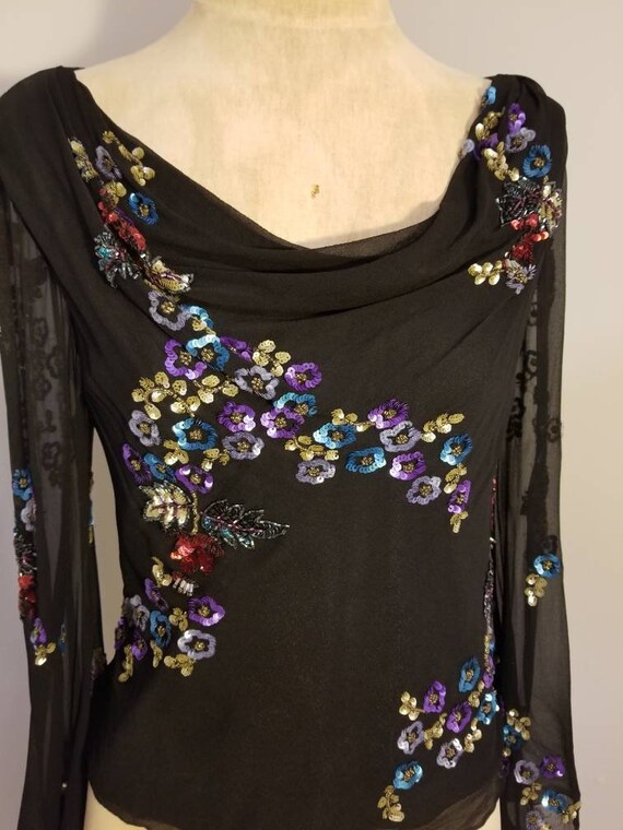 NEWPORT NEWS SEQUIN Top Amazing Silk Floral Sequin Be… - Gem