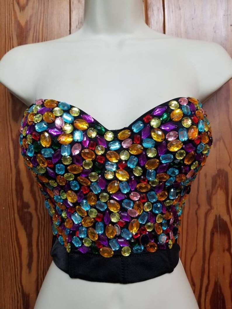 90s Jeweled Bustier Crop Top Sexy Lingerie Bra Sex Bc Spandex Etsy