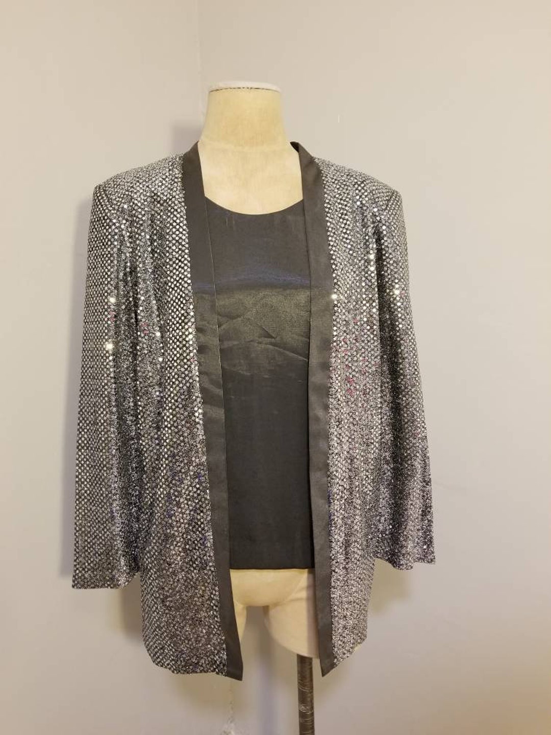 METALLIC SILVER CARDIGAN // 80's R&M Richards by Karen Kwong 2 in 1 ...