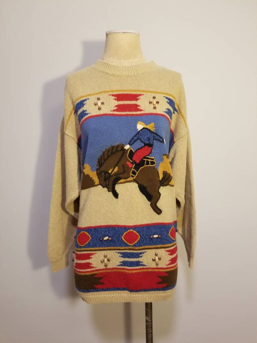 LIZSPORT HORSE SWEATER // Vintage 80's Equestrian Southwestern Western ...