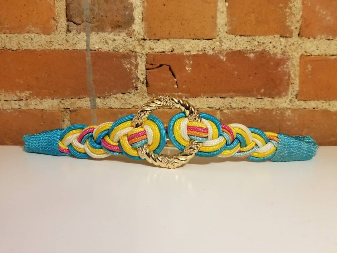 NOT FOR SALE // Teal Braided Belt 80's Rope Stretch Elastic Striped Hot ...