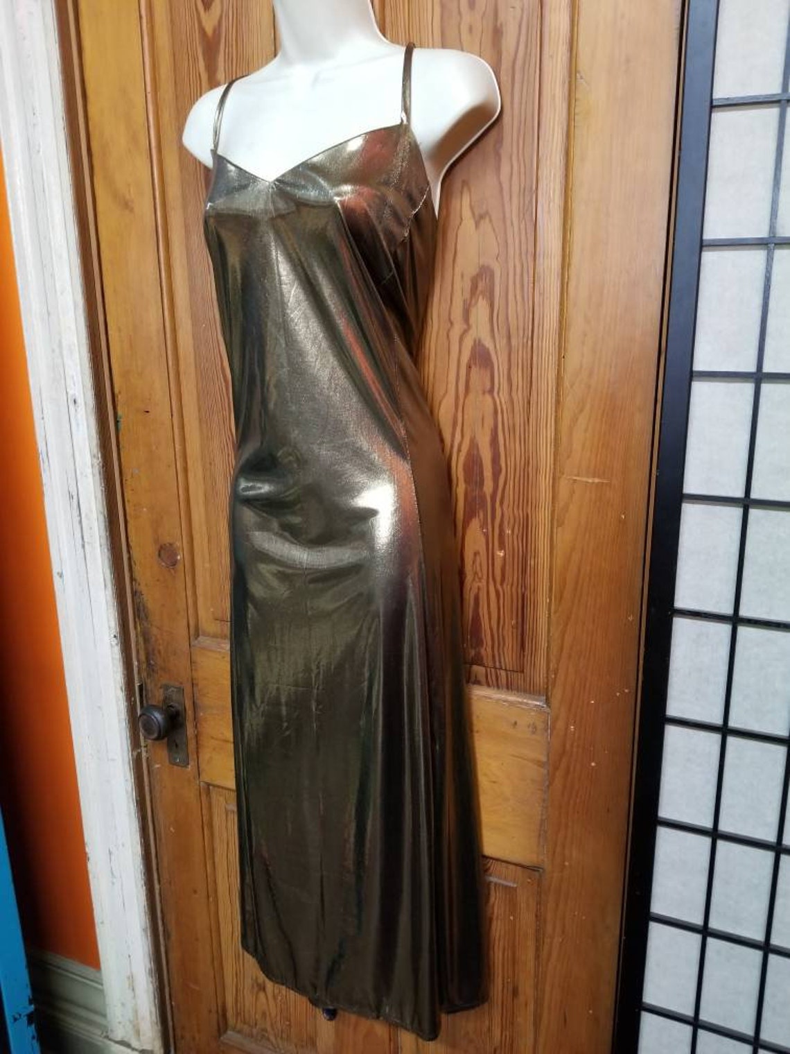 LIQUID GOLD DRESS // Vintage Metallic Solid Gold Slip Dress - Etsy