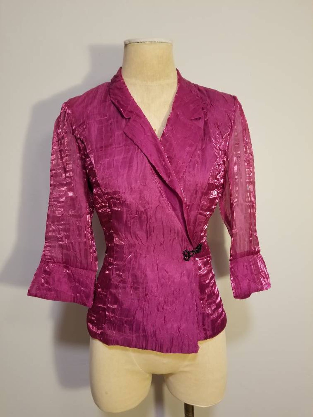 ALEX EVENINGS BLOUSE // 90's Formal Elegant Fuchsia Pink Top Sheer 3/4 ...