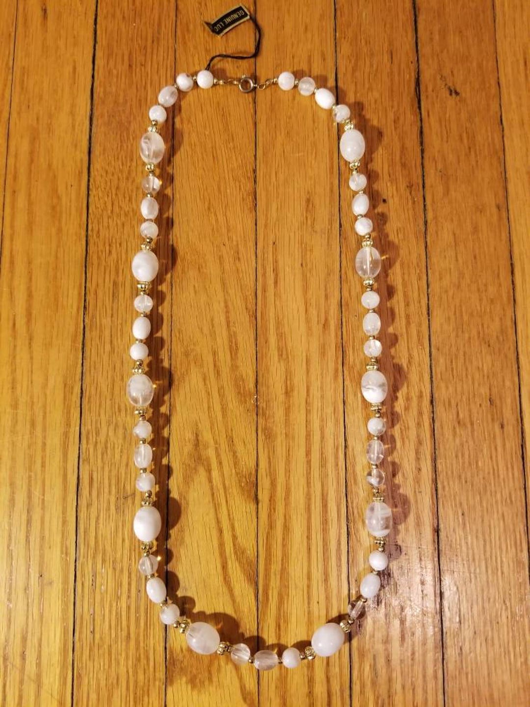 GENUINE LUCITE NECKLACE // Vintage Round White Clear Gold Bead 60's ...