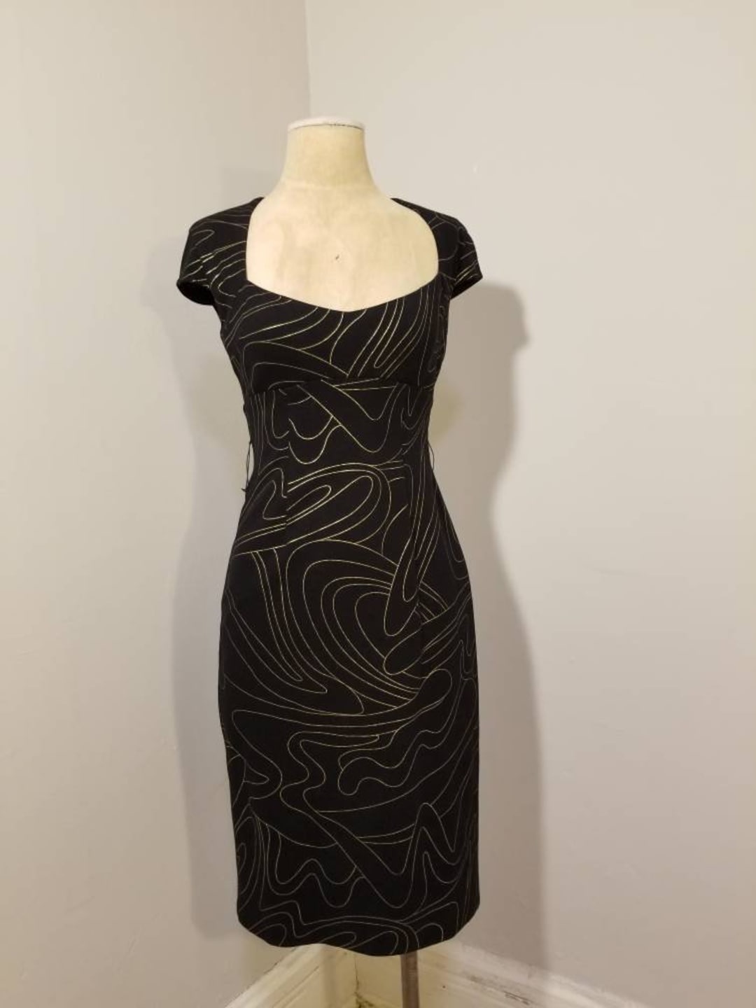 CACHE COUTURE COLLECTION Dress // Metallic Golden Swirl Little Black ...