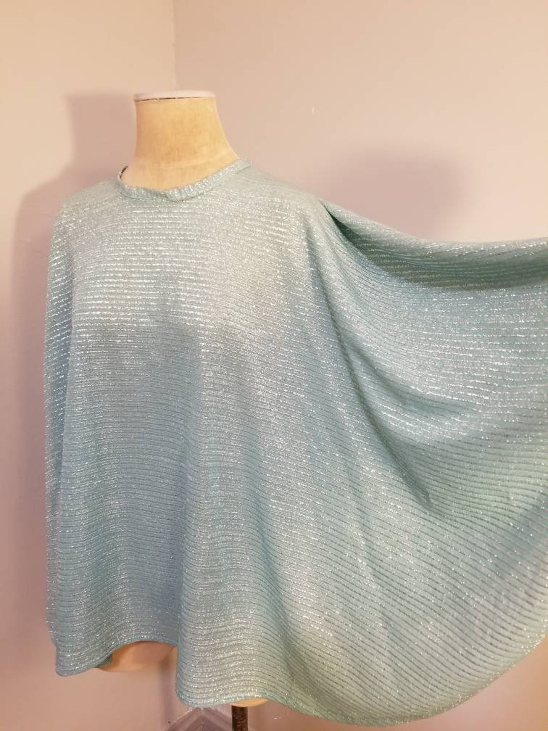METALLIC LUREX PONCHO // 60's Seafoam Green Blue Retro Hipster Circle ...