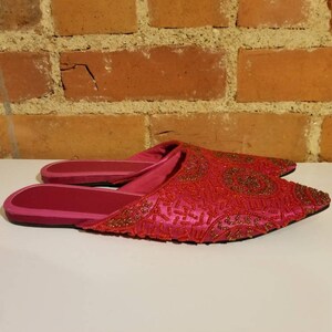 HOT PINK MULES // Vintage Beaded Ethnic Moroccan Slip on Flats Preppy ...