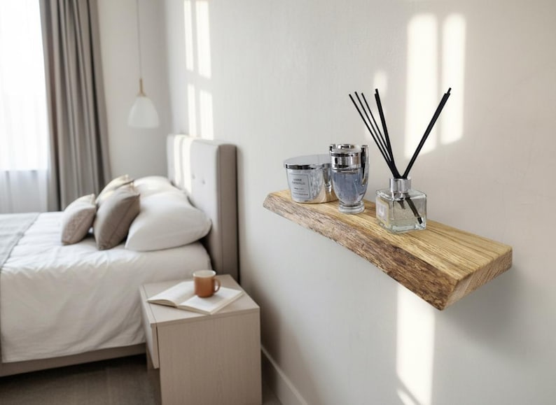 Live Edge Oak Wall Shelf | Solid Wood Floating Rustic Decor - Etsy