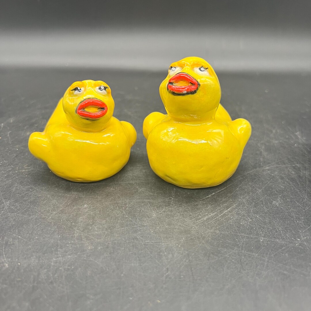 Art Pottery Rubber Ducky Pair Derpy Goofy Silly Kitschy Hand Painteds ...