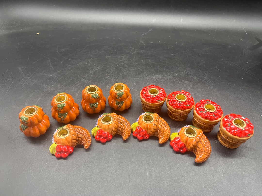 Vintage Russ Berrie 12 Piece Set Autumn Slim Taper Candle Holders Hand ...
