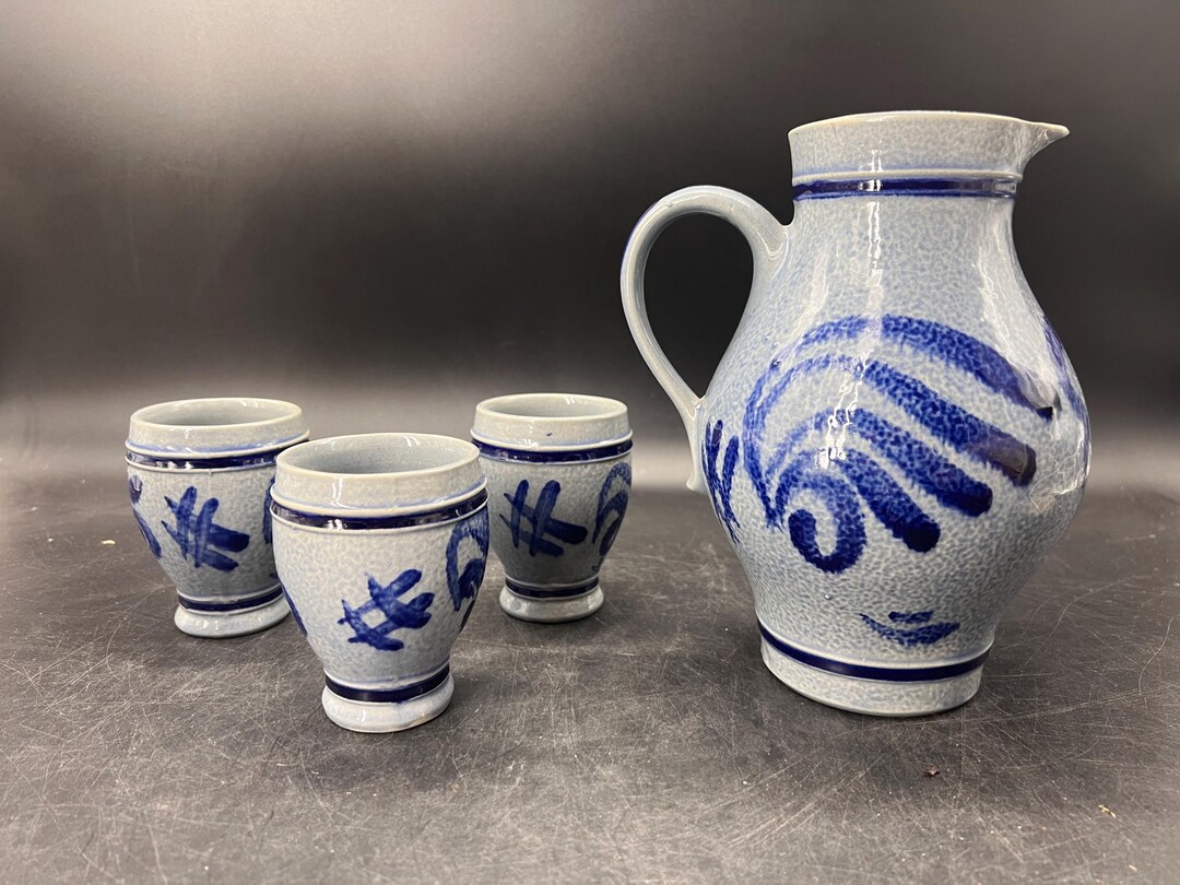 Vintage Marzi & Remy German Blue Salt Glazed Stoneware Drink Set ...