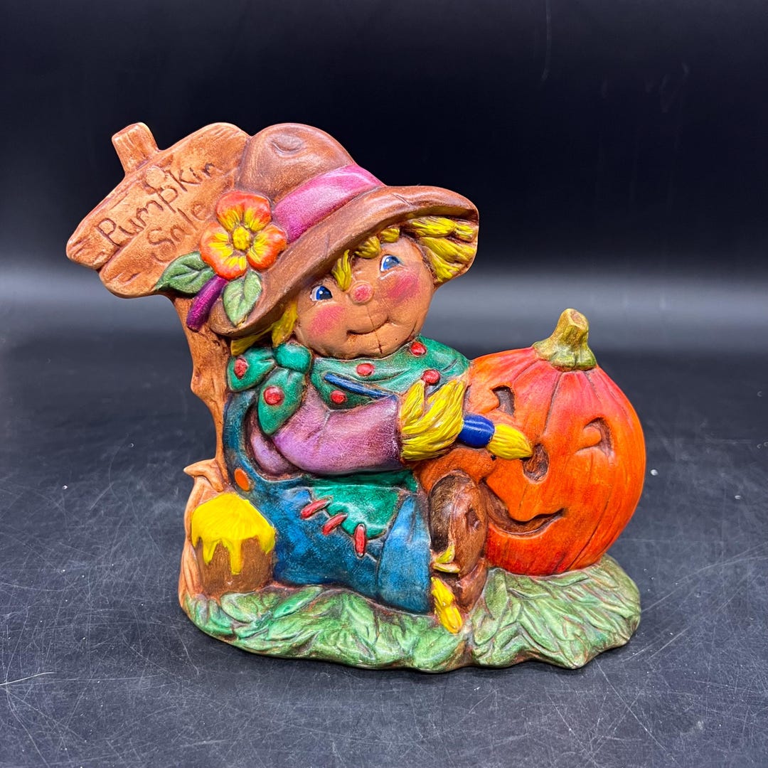 Vintage Fall Autumn Ceramic Scarecrow Figure Pumpkin Halloween FREE ...