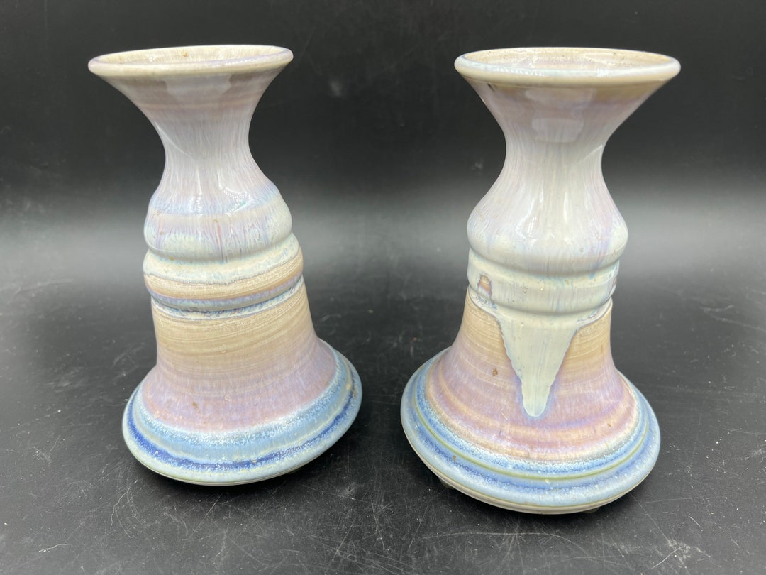 Mariposa Pottery Candle Holders Drip Glaze Ceramic Signed Pink Light ...