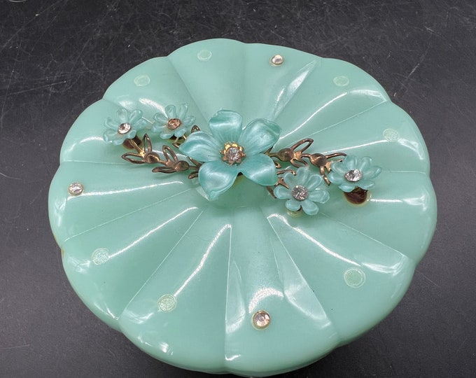 Menda Embellished Aqua Powder Box VINTAGE Pasadena California ...