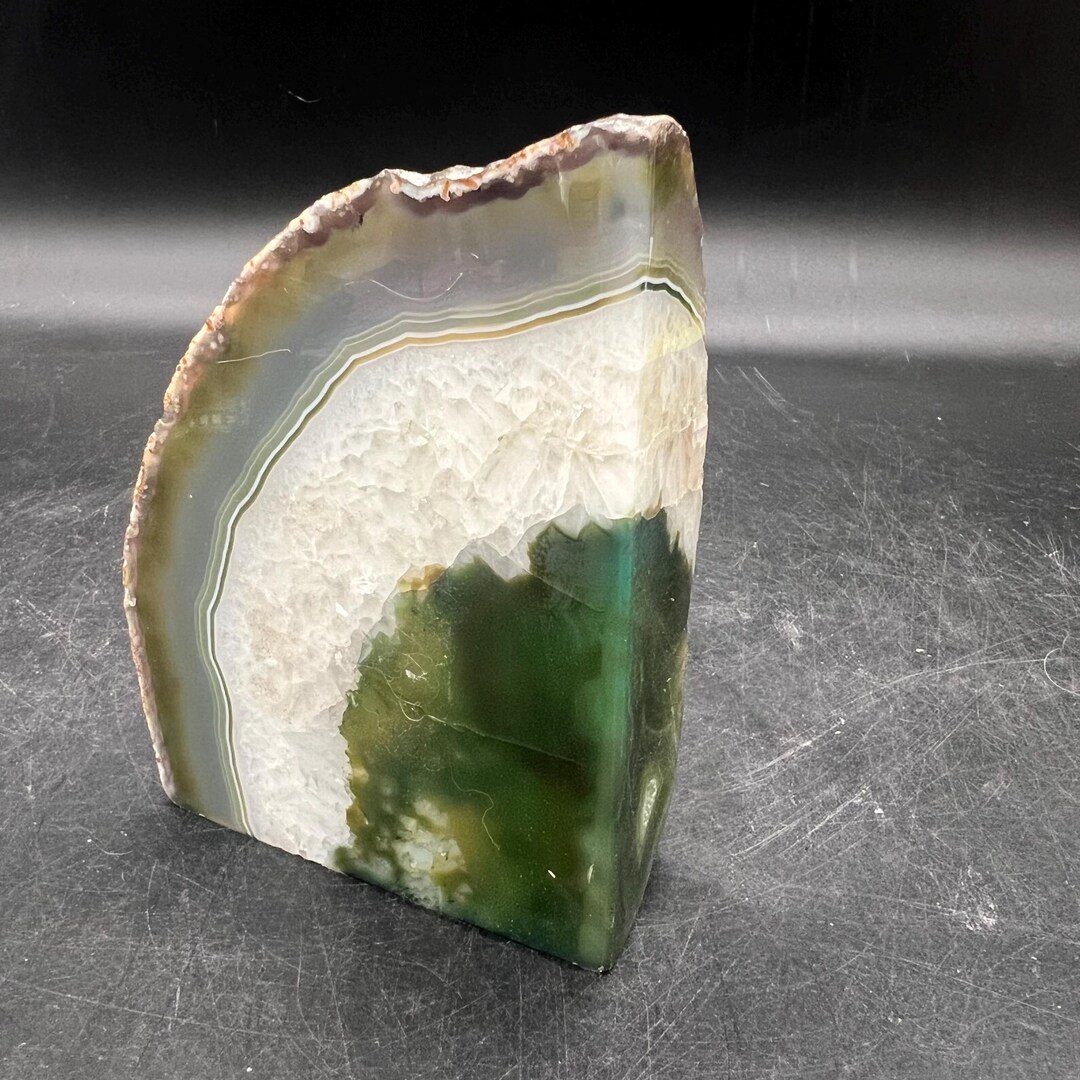 Geode Crystal Cut Polished Green Geode Geo Stone Book End Paperweight ...