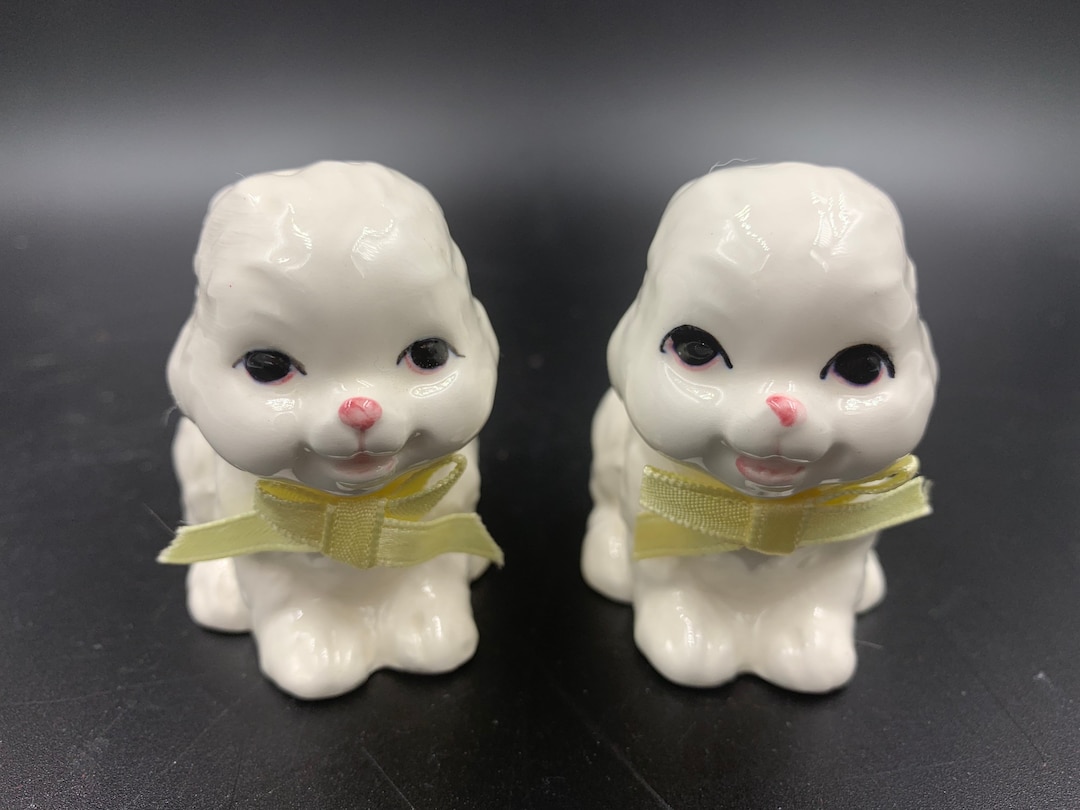 Ron Gordon Ceramic Bunny Salt and Pepper Shakers, Yellow Bow - Etsy