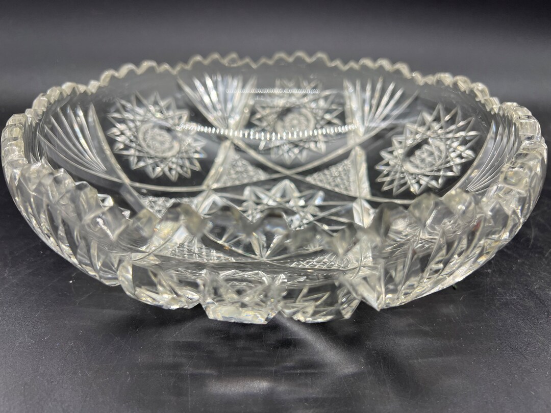 Cut Glass Bowl 9.5 Diameter Hobstar Design Sawtooth Edge 9.5 Diameter ...