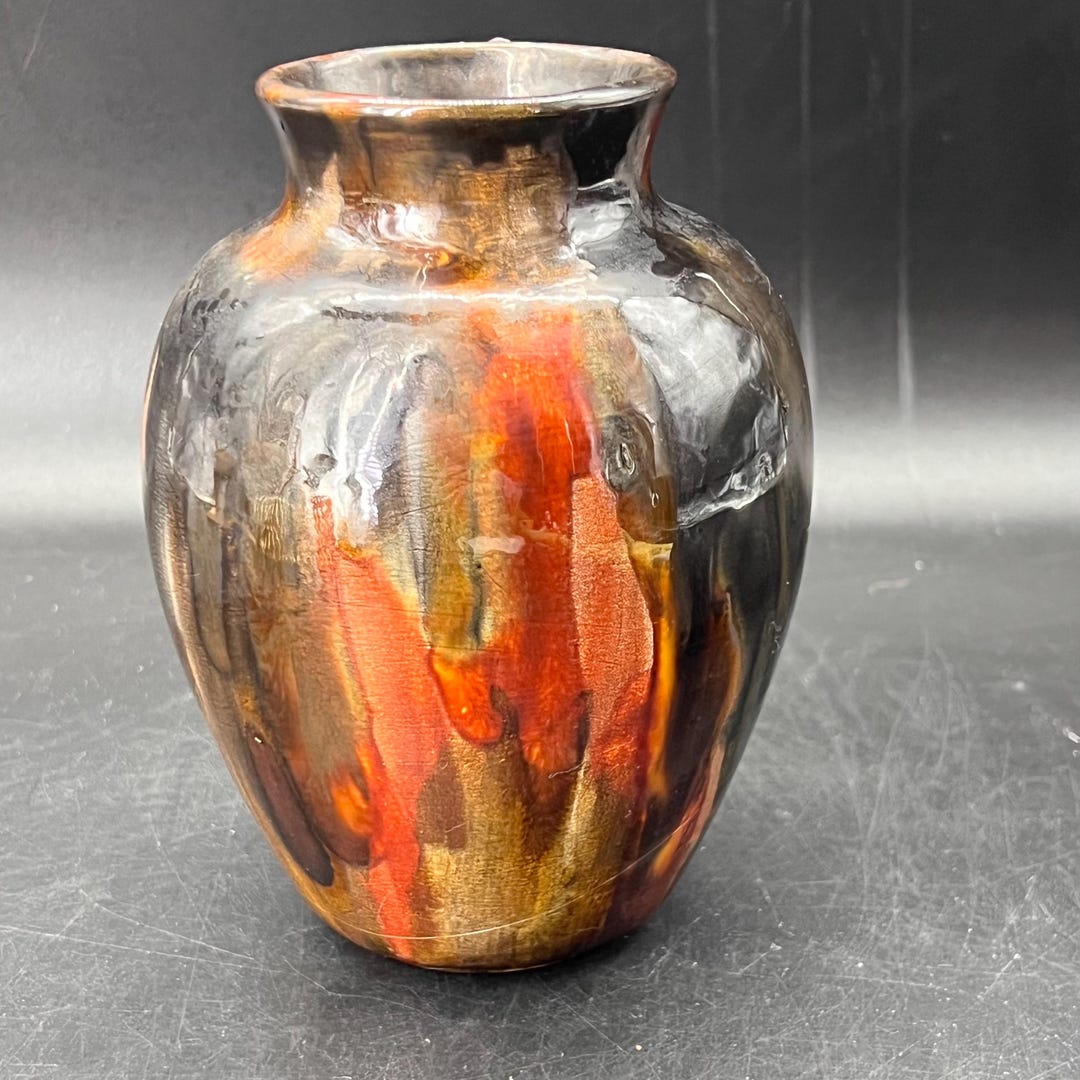 Studio Pottery Vase, Denise Harrison, Earth Tones, Fiery Red Glaze - Etsy