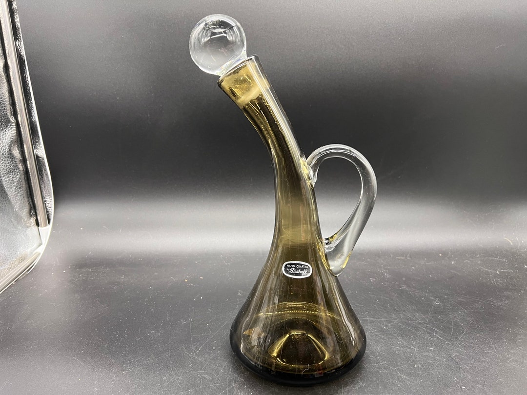 Bischoff #591 Bent Curved Glass Decanter W/ Crystal Stopper Smoke Color ...