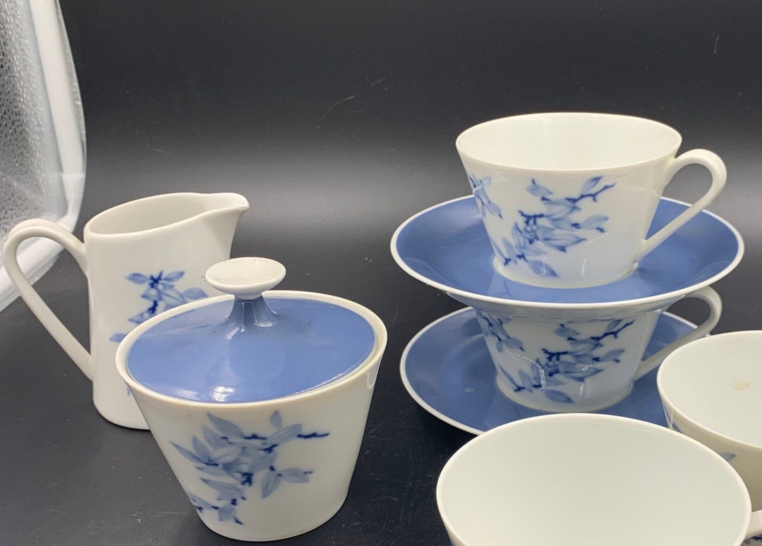 Rare Schonwald Tea Coffee Set Blue White China Creamer Covered Sugar 2 ...