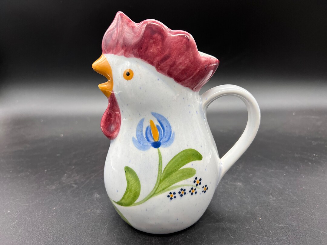 N S Gustin Pottery Chicken Pitcher Rooster Hen Ceramic Made in USA Free ...