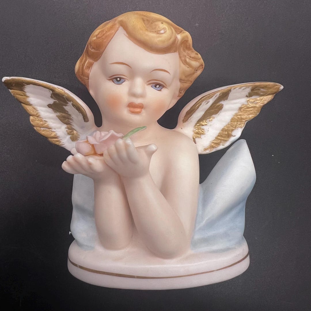 Vintage Porcelain Angel Figurine With Pink Roses, Ardco Dallas Japan - Etsy