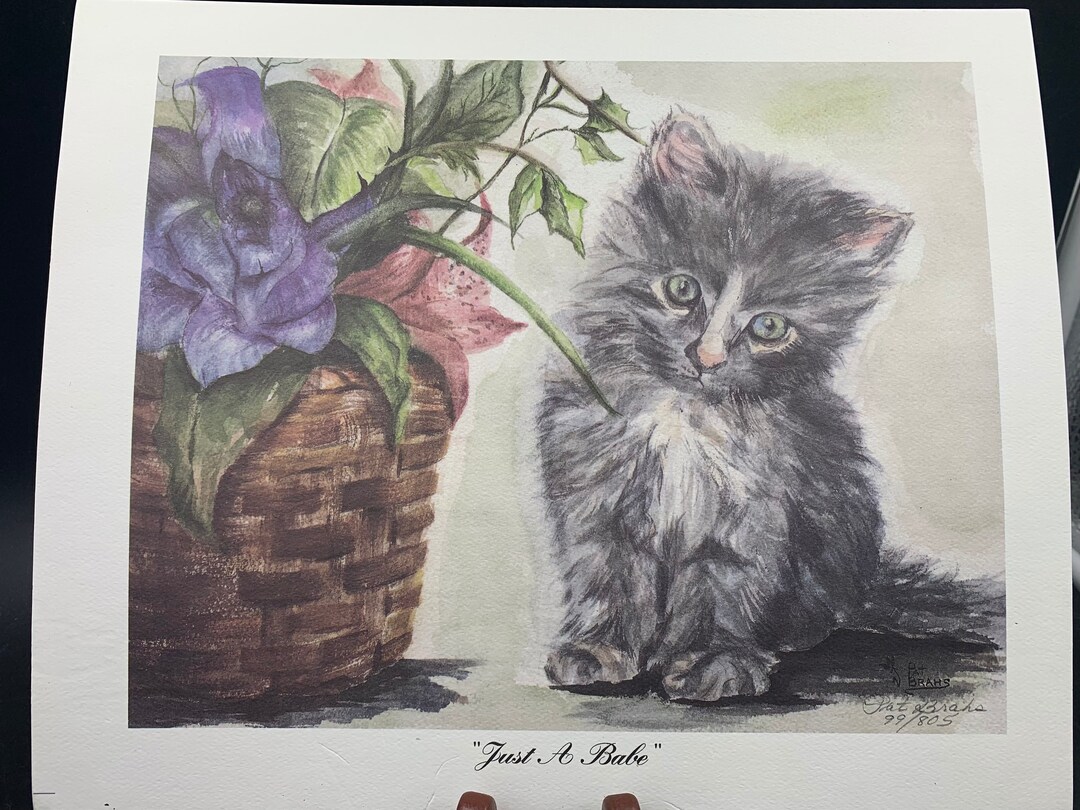 Crayon d'impression lithographique Pat Brahs Kitten, signé et numéroté ...