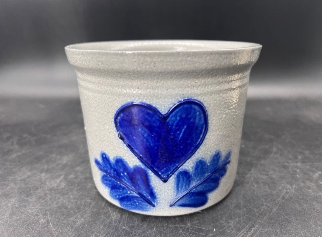 2002 David Eldreth Pottery Salt Glazed Crock Planter Blue Heart FREE ...