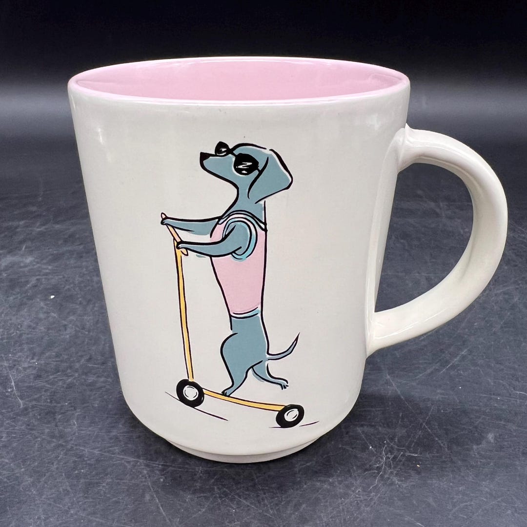 Dachshund on Scooter Ceramic Coffee Mug, Pink Interior - Etsy
