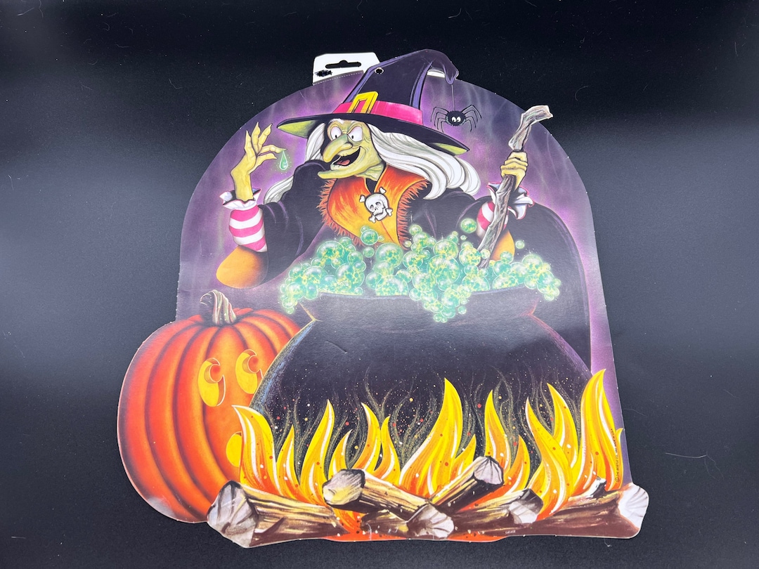 Halloween BEISTLE CO Witch Pumpkin Cauldron 1983 Die Cut Cardboard ...