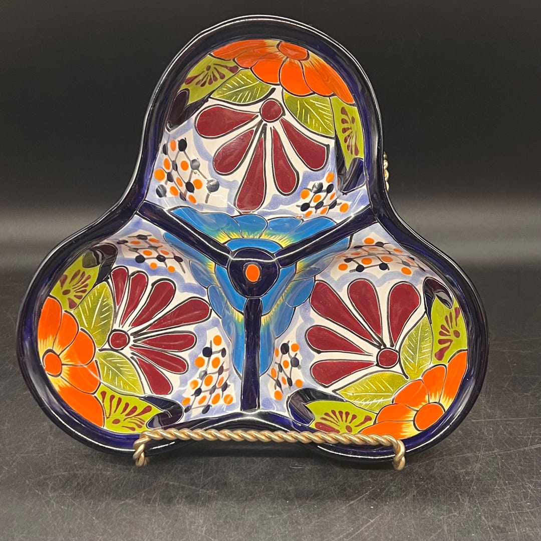 Talavera Divided Appetizer Tray 3 Section Mexican Folk Art Pottery - Etsy