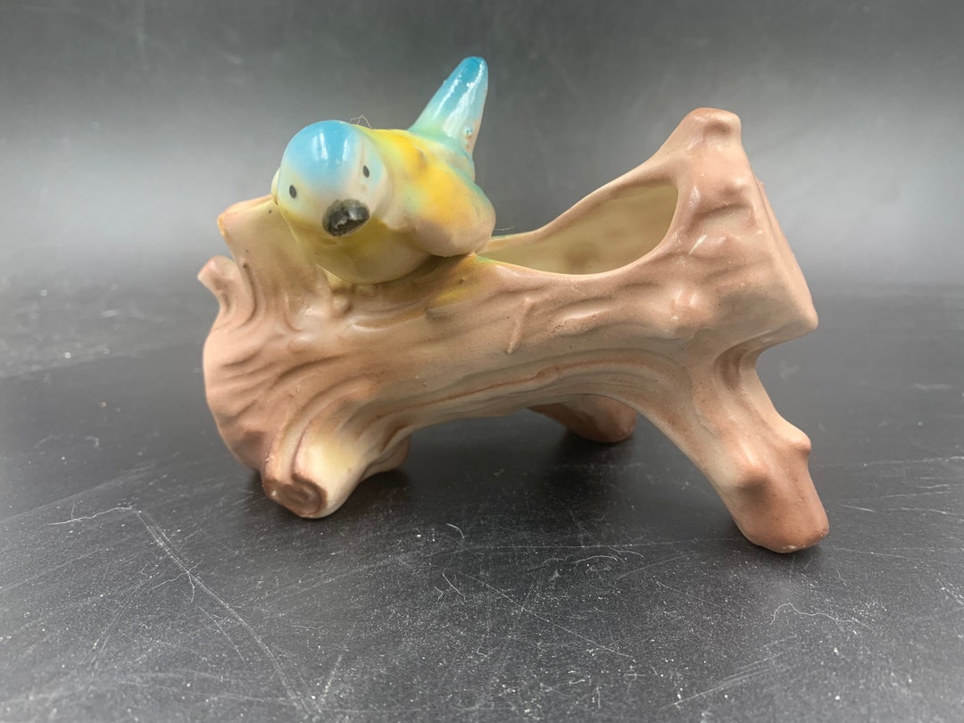 Bluebird Log Planter Vase CZECHOSLOVAKIA Flower Holder Ceramic Czech ...