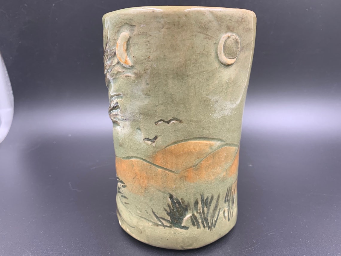 Tree of Life Pottery Vase Artist Signed Khaki Green Browns - Etsy