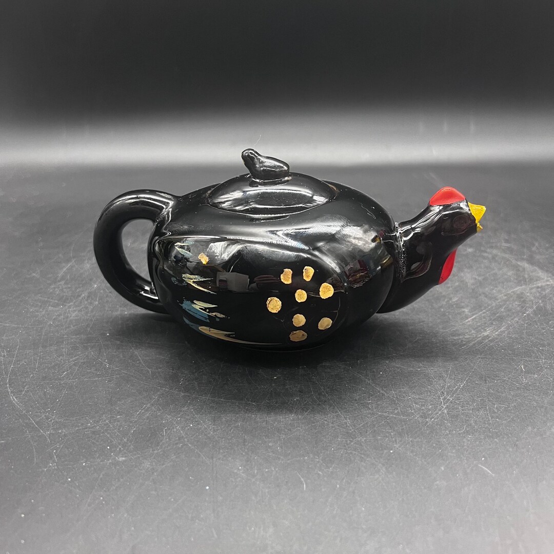 Vintage Japanese Black Hen Teapot Creamer, Redware Rooster Decor - Etsy